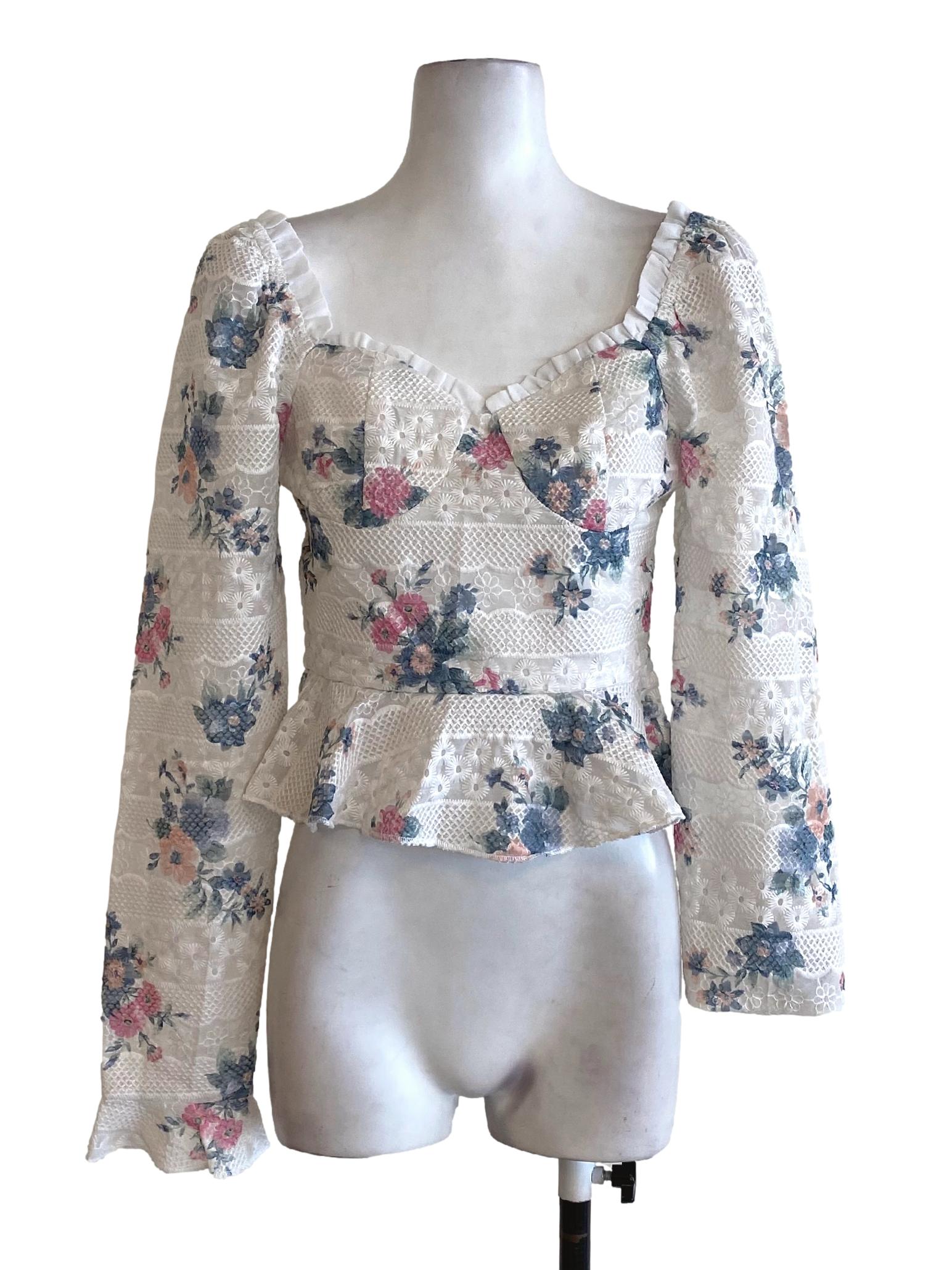 MDS White Floral Embroidered Top | REFASH