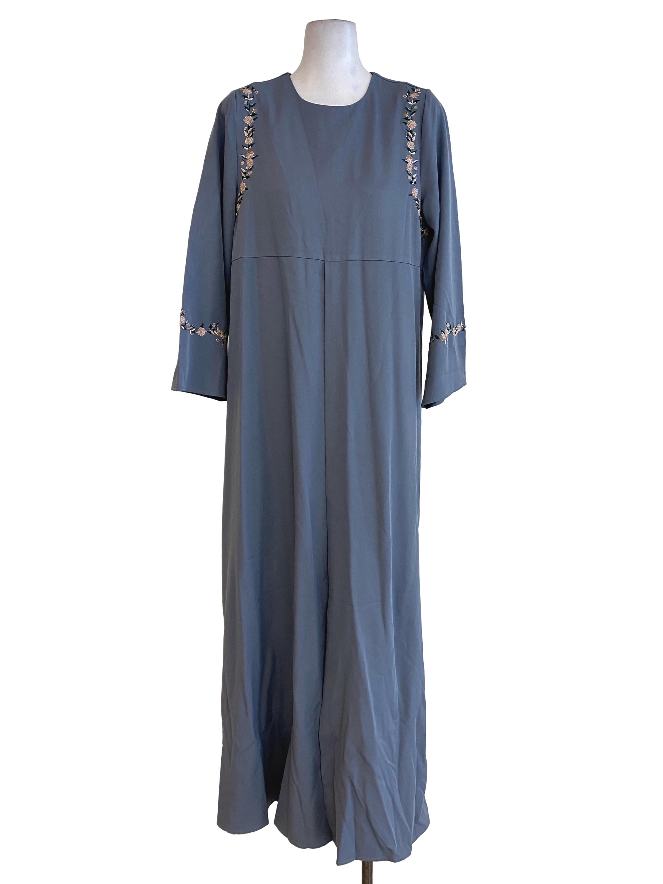 Ash Blue Floral Embroidered Dress | REFASH