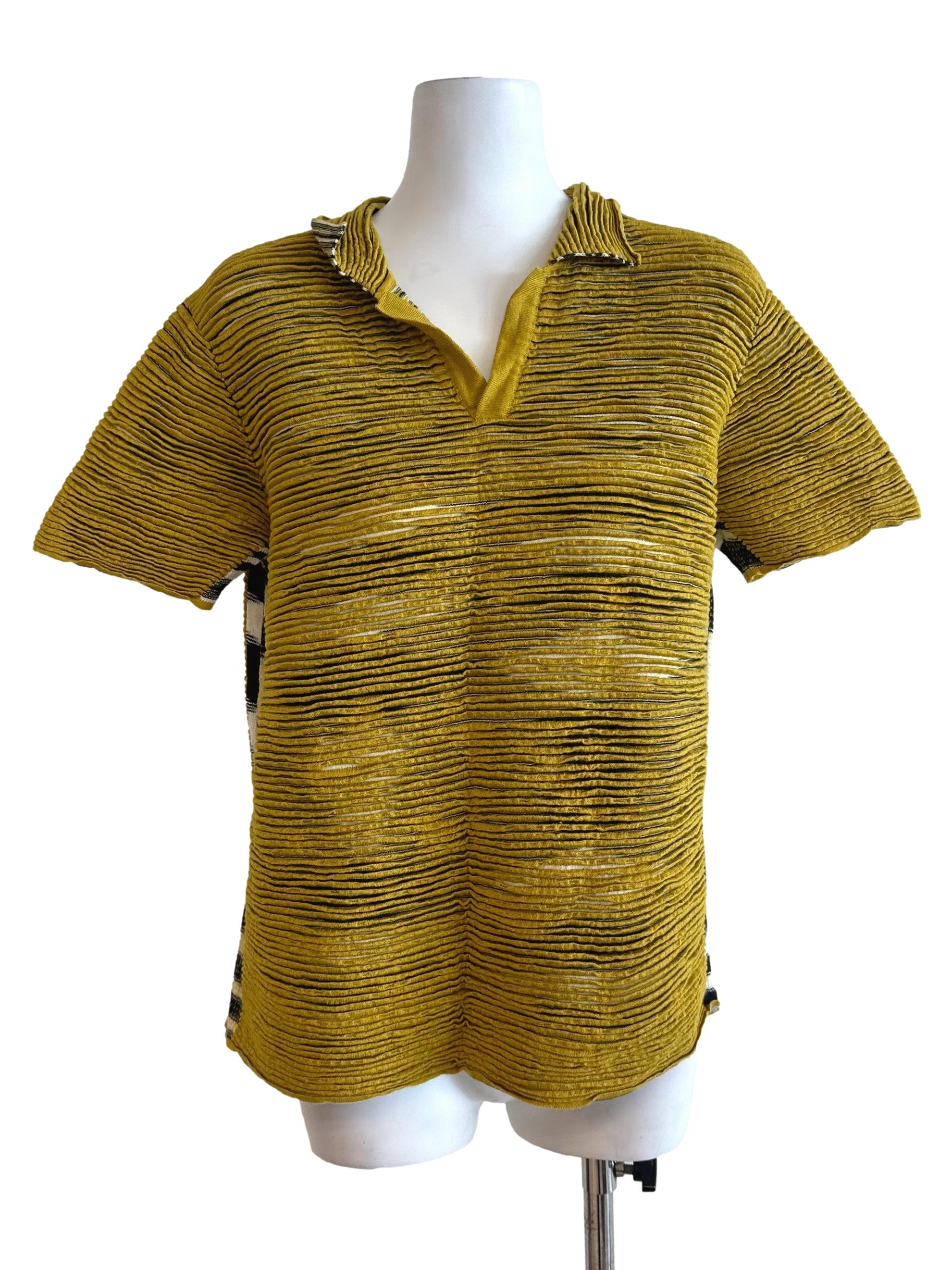 Yellow Pleated Textured Collar Top | REFASH