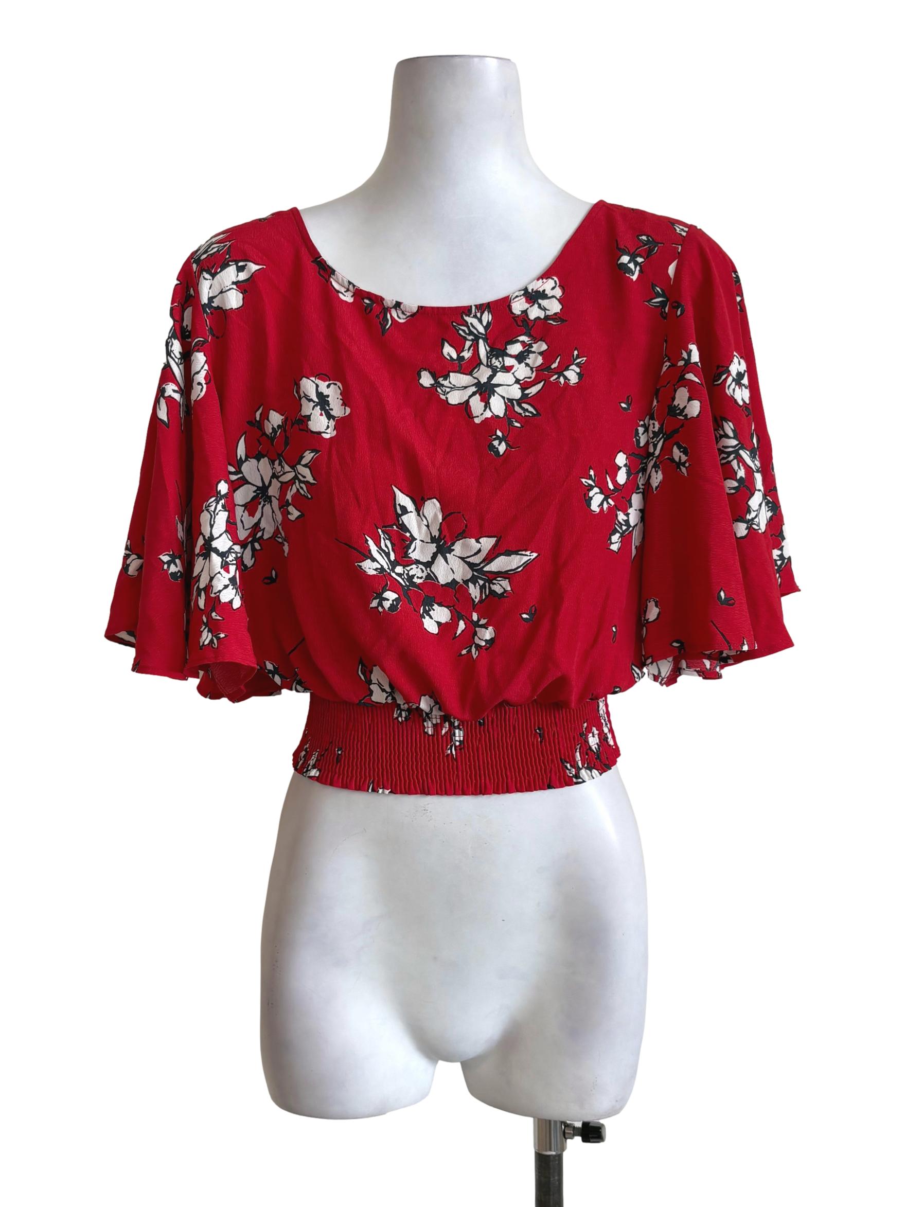Abercrombie & Fitch Red Floral Smock Crop Top | REFASH