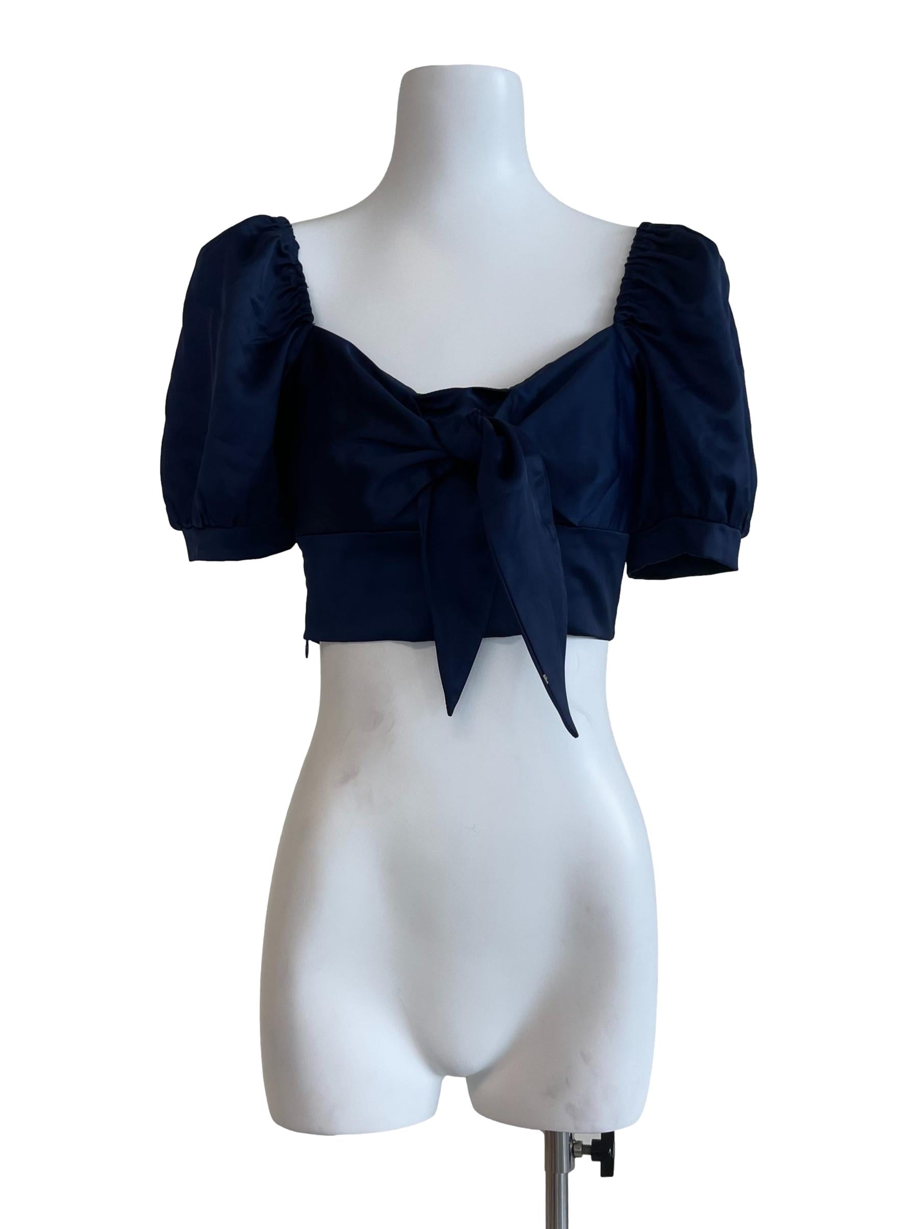 Mikayla Dark Blue Puff Top | REFASH