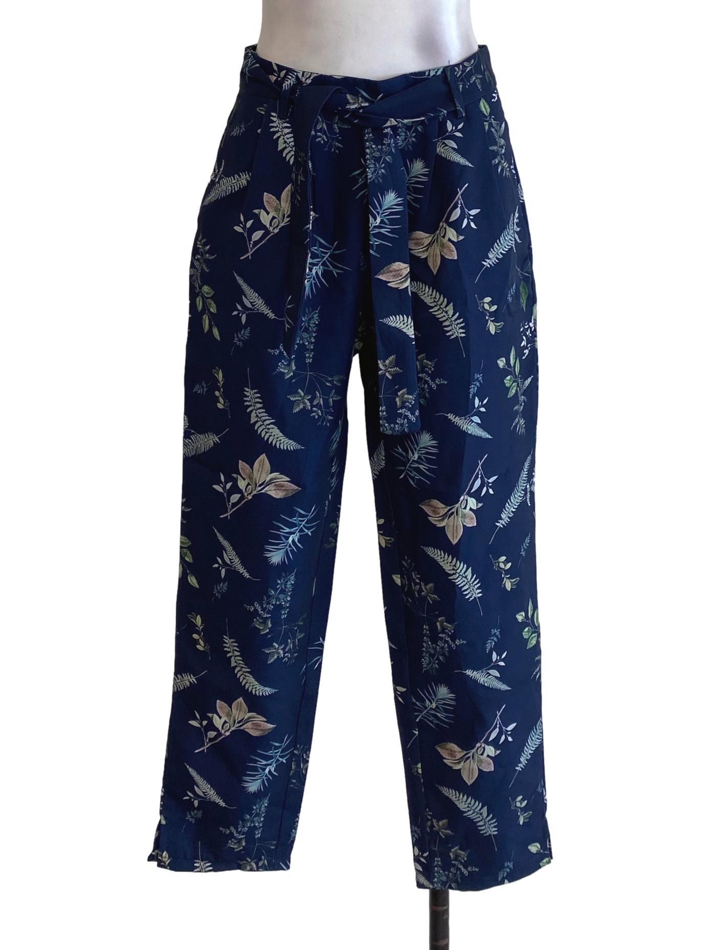 Purpur Navy Blue Floral Pants | REFASH