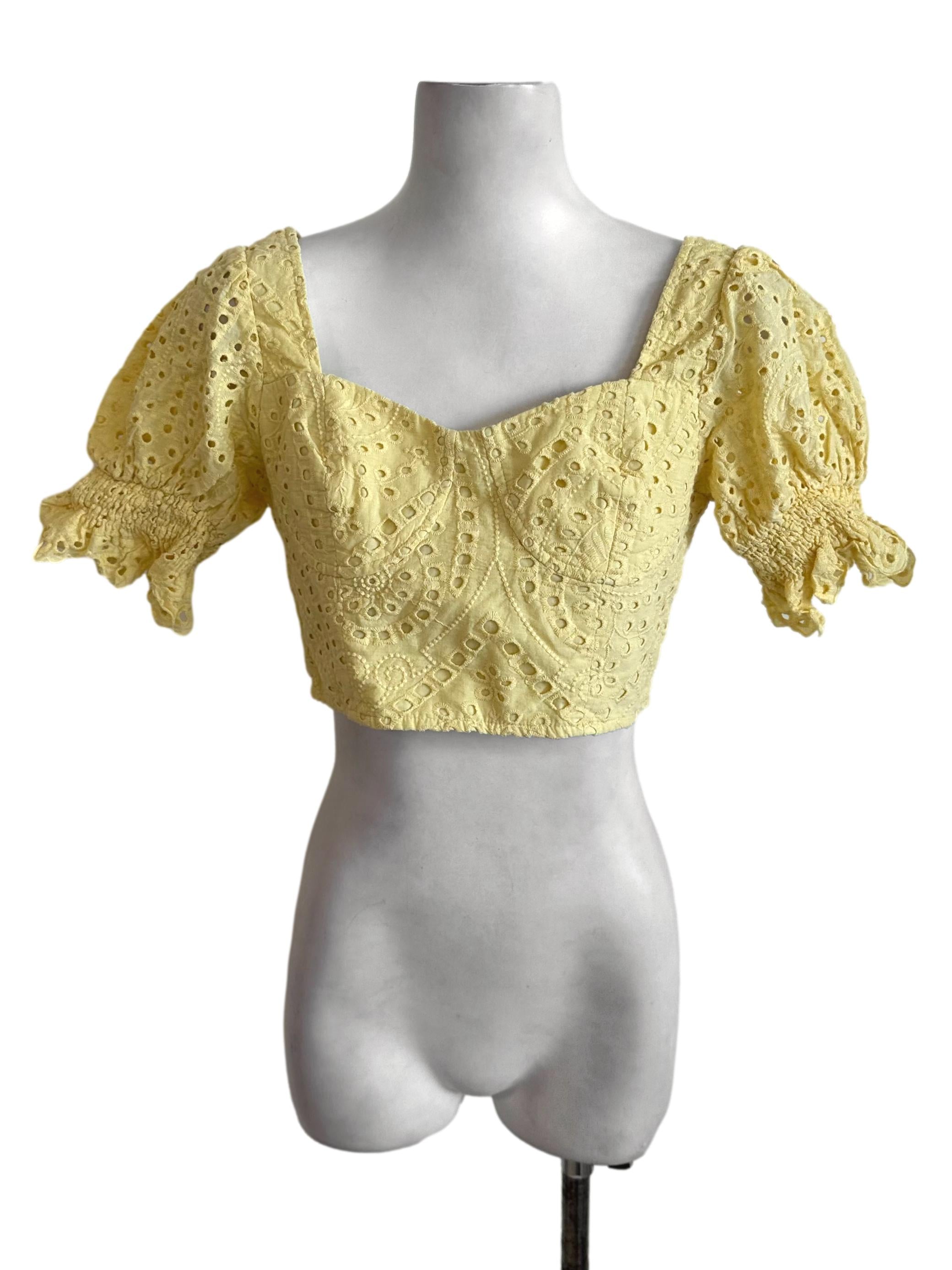 Super Gurl Butter Yellow Eyelet Embroidery Top | REFASH