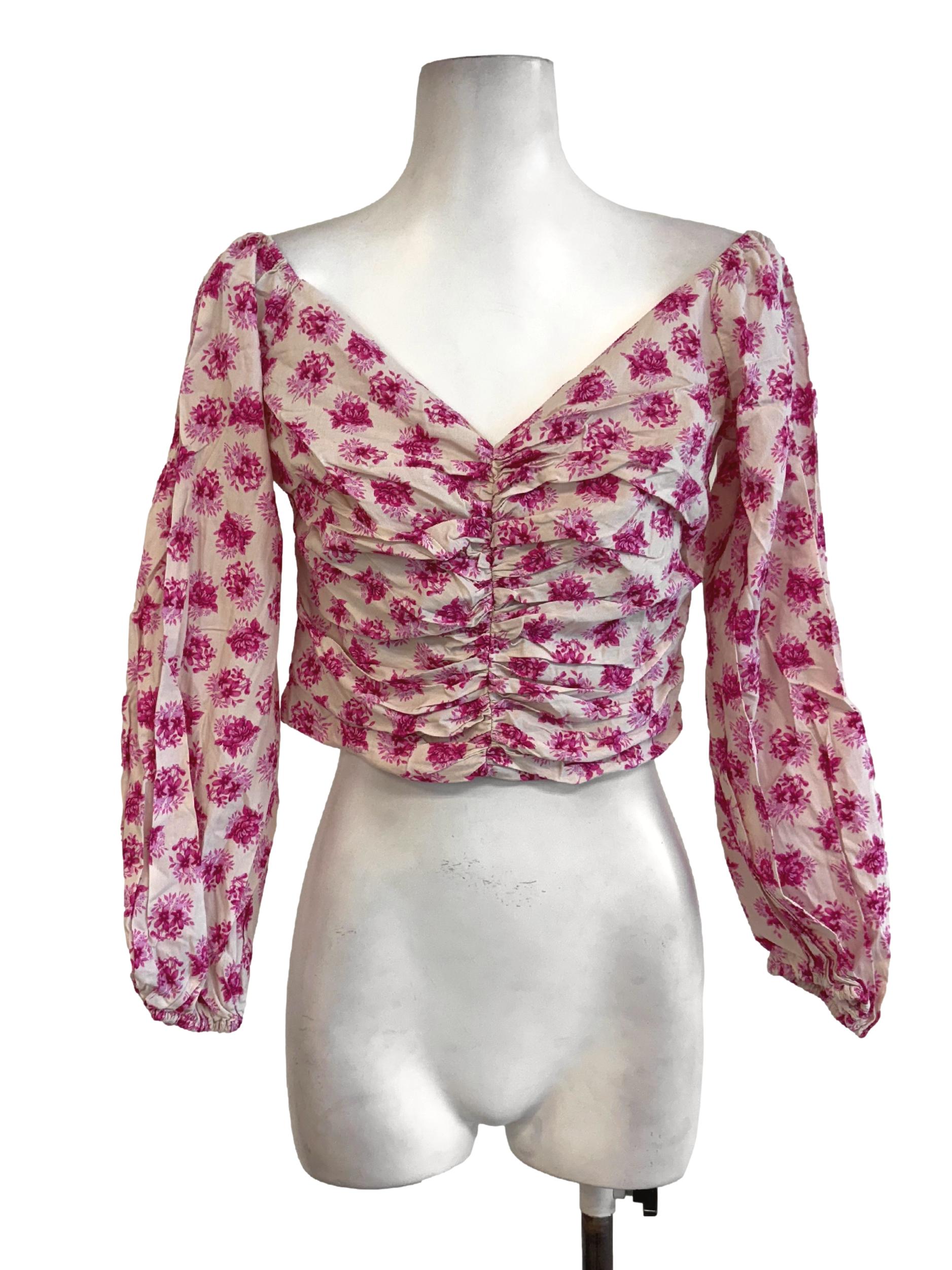 Zara Pink Floral Rutched Top | REFASH