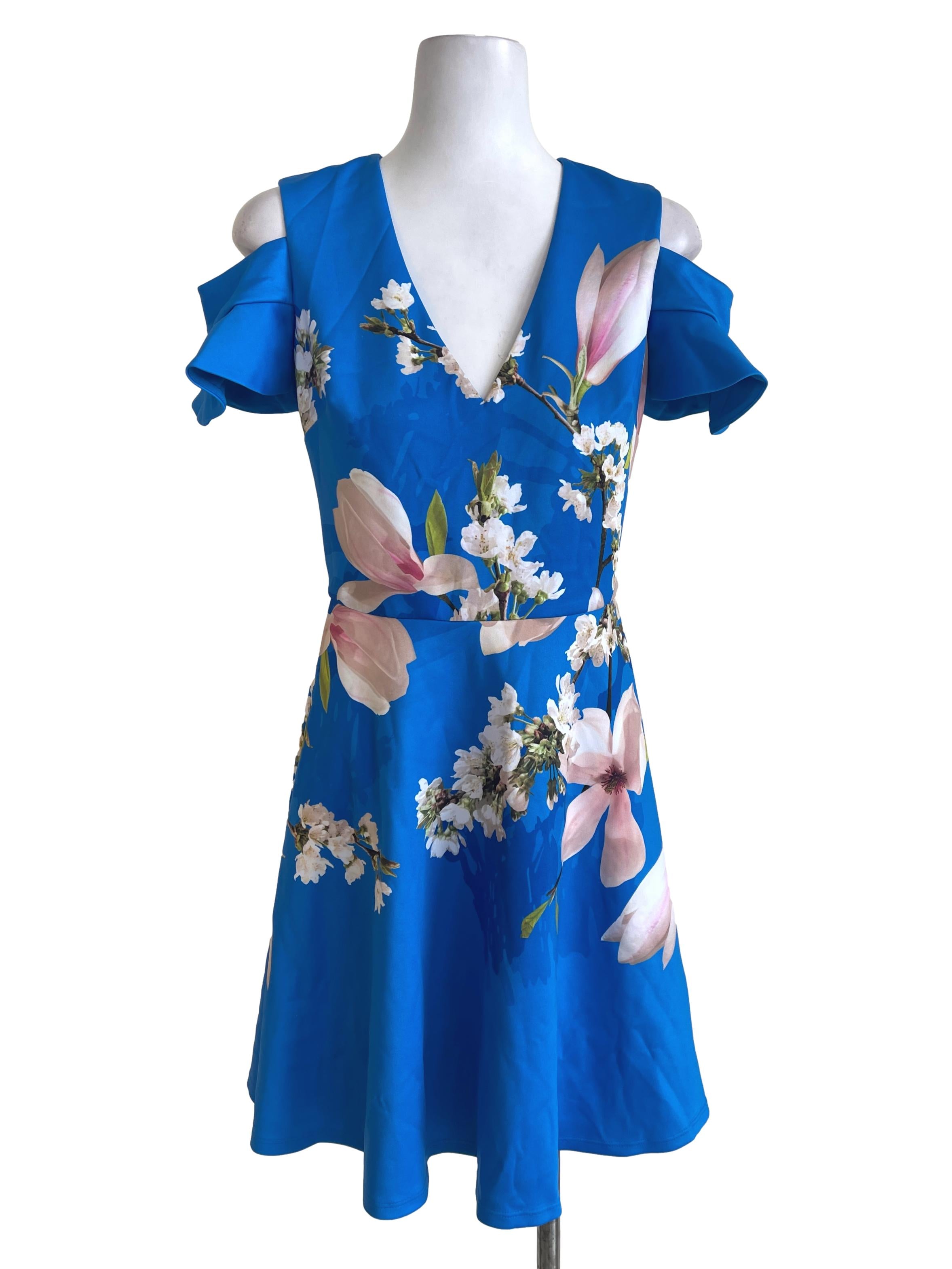 Ted Baker Blue Flower Mini Ruffles Peplum Dress | REFASH