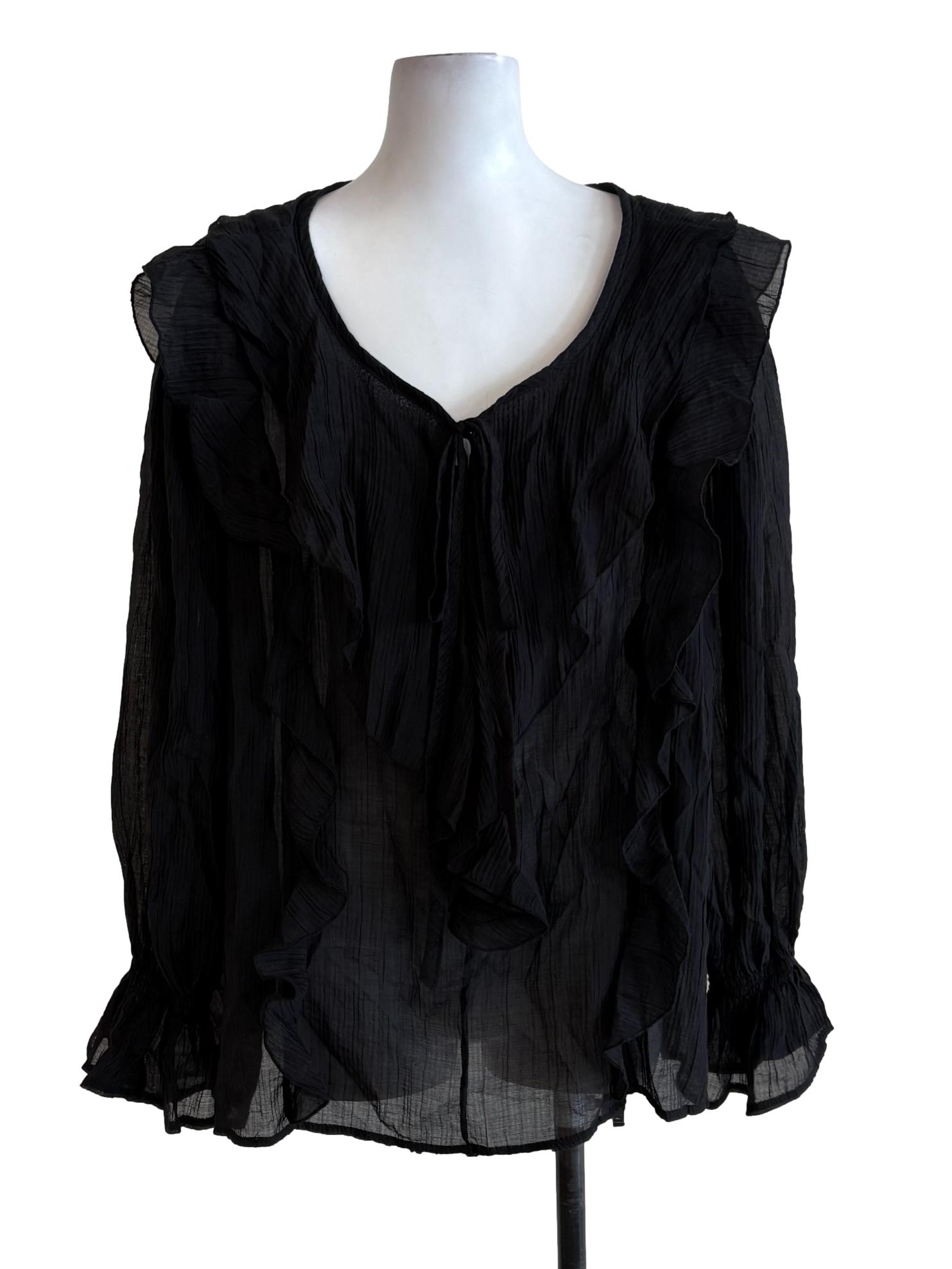 Black Ruffle Sheer Top | REFASH