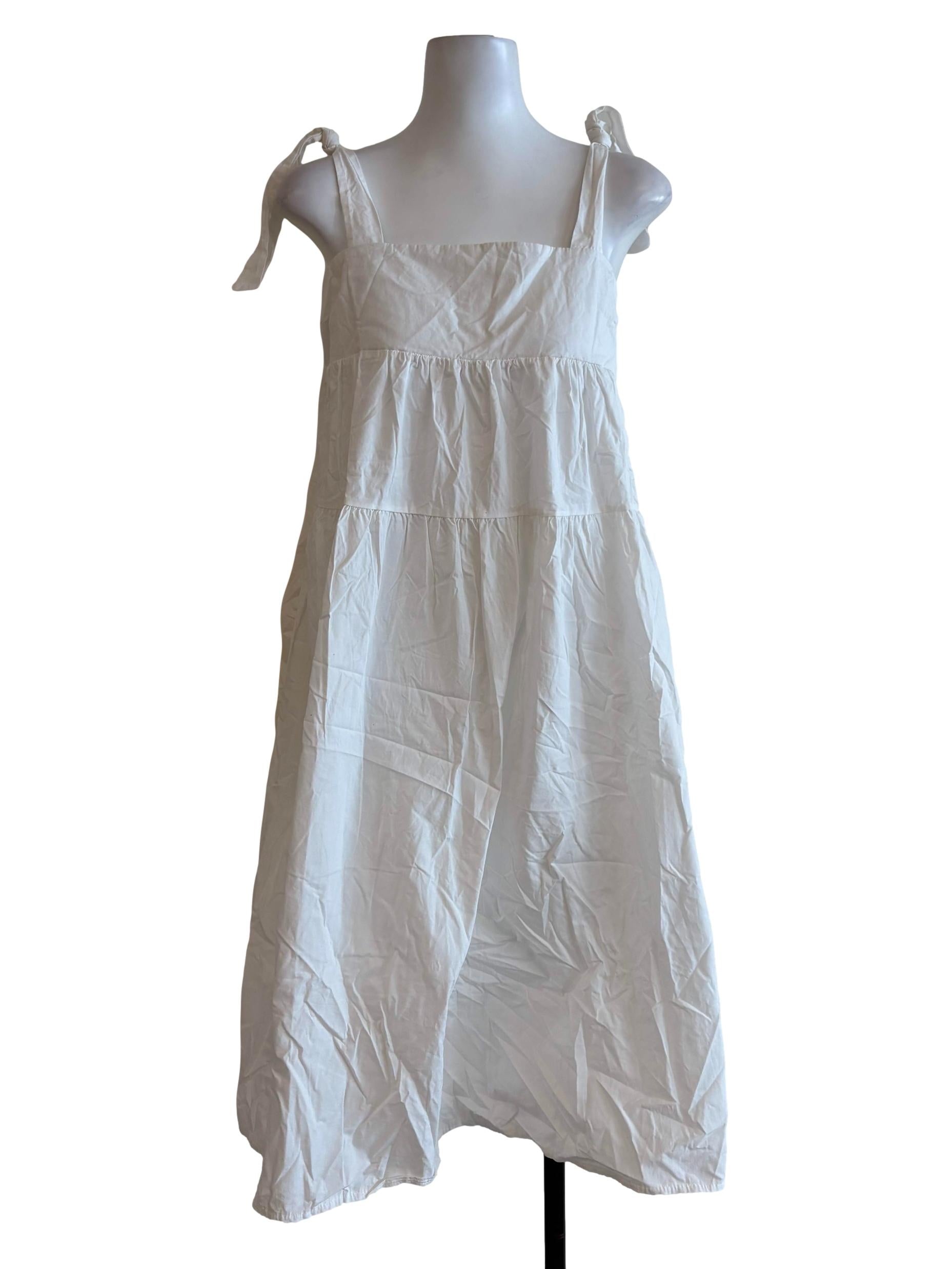 White Cotton Smock Back Yoke Dress | REFASH