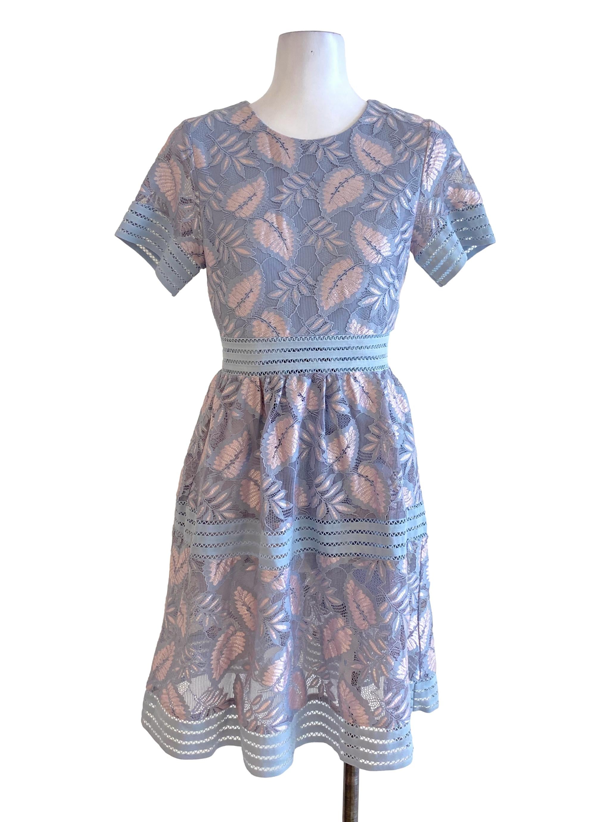 Fayth Teal Blue Petal Laced A-Line Shirt Dress | REFASH