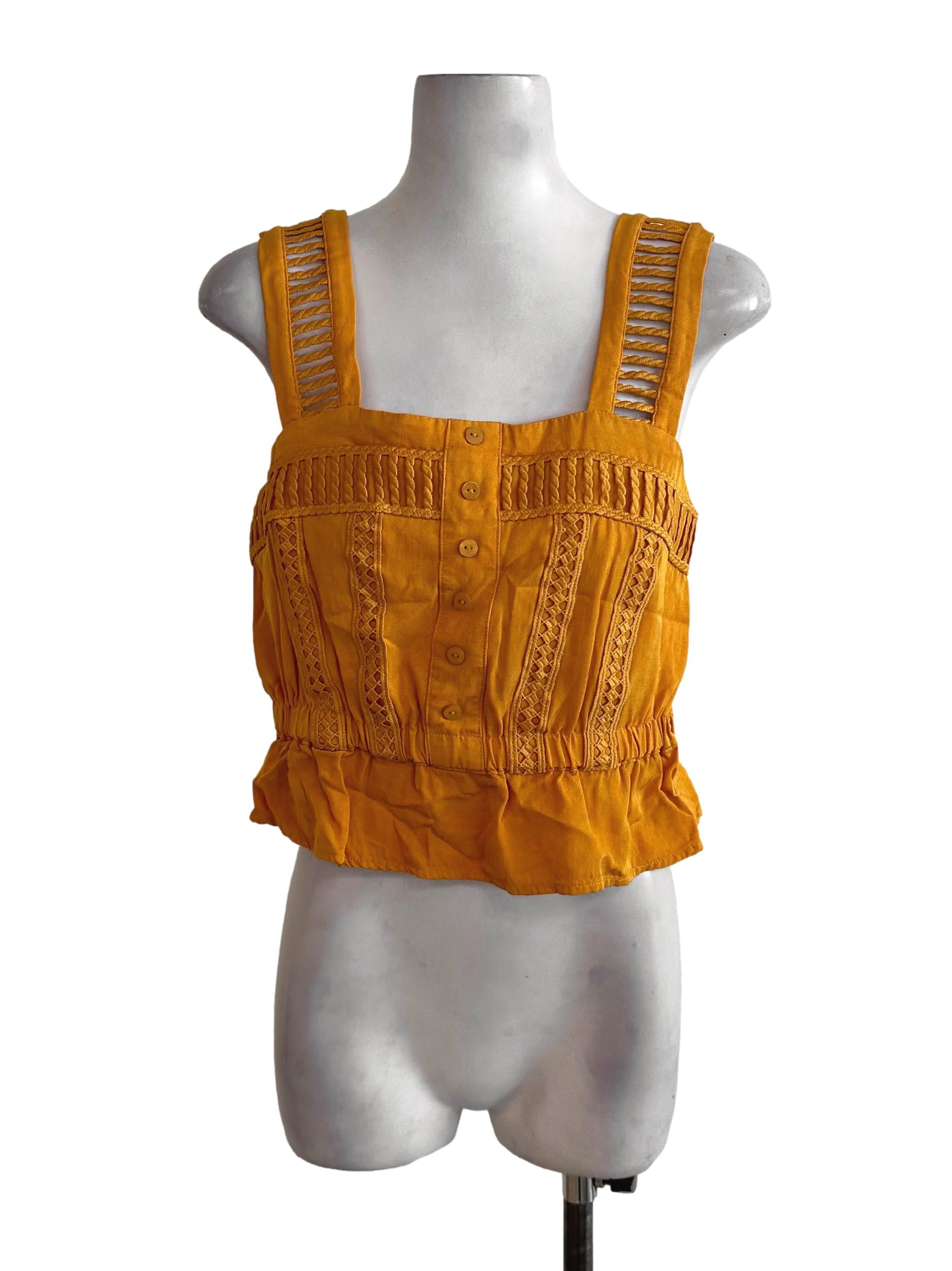Saturday Club Mustard Yellow Textured Button Top | REFASH