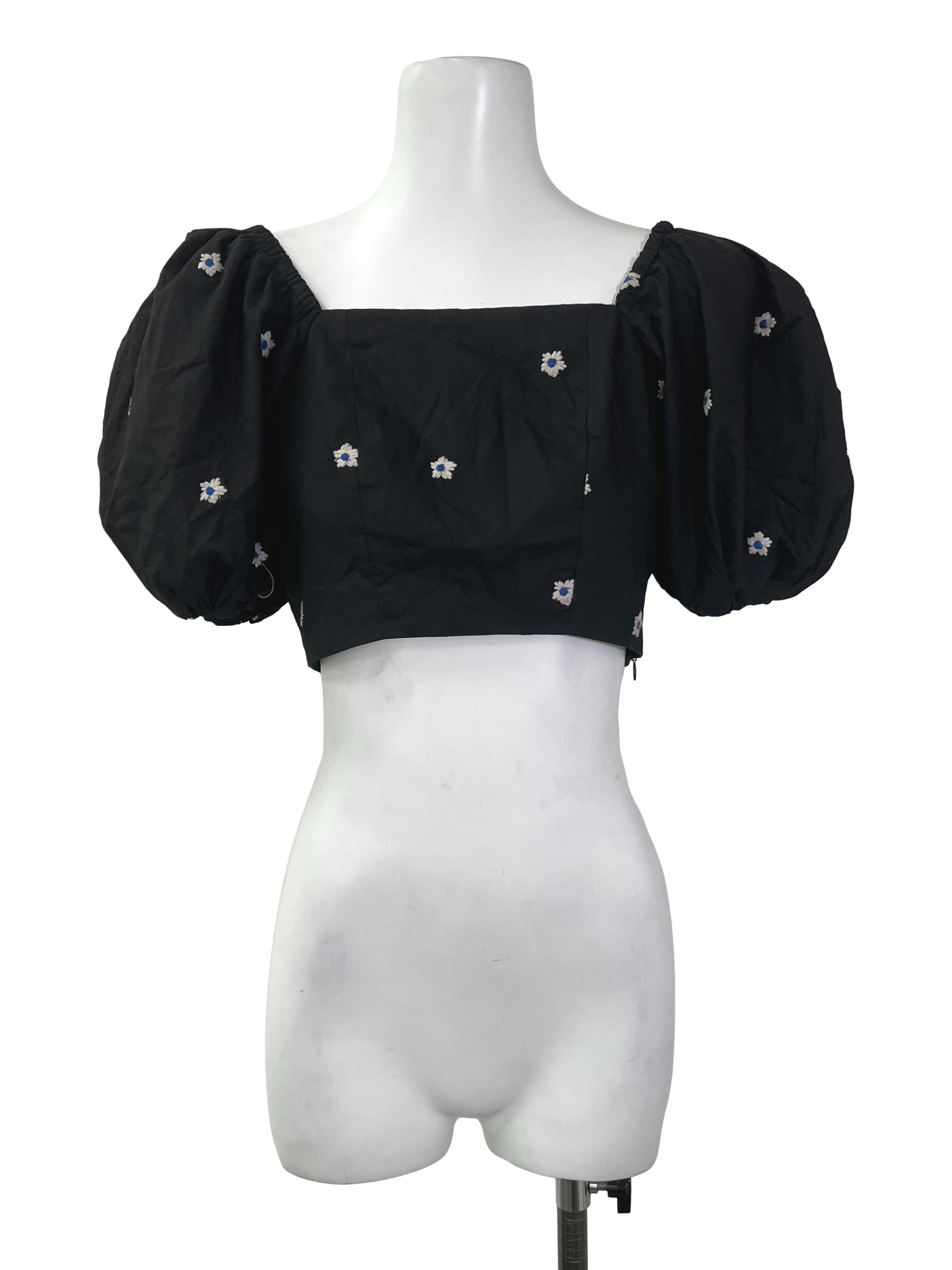 Fashmob Black Floral Embroidered Top | REFASH