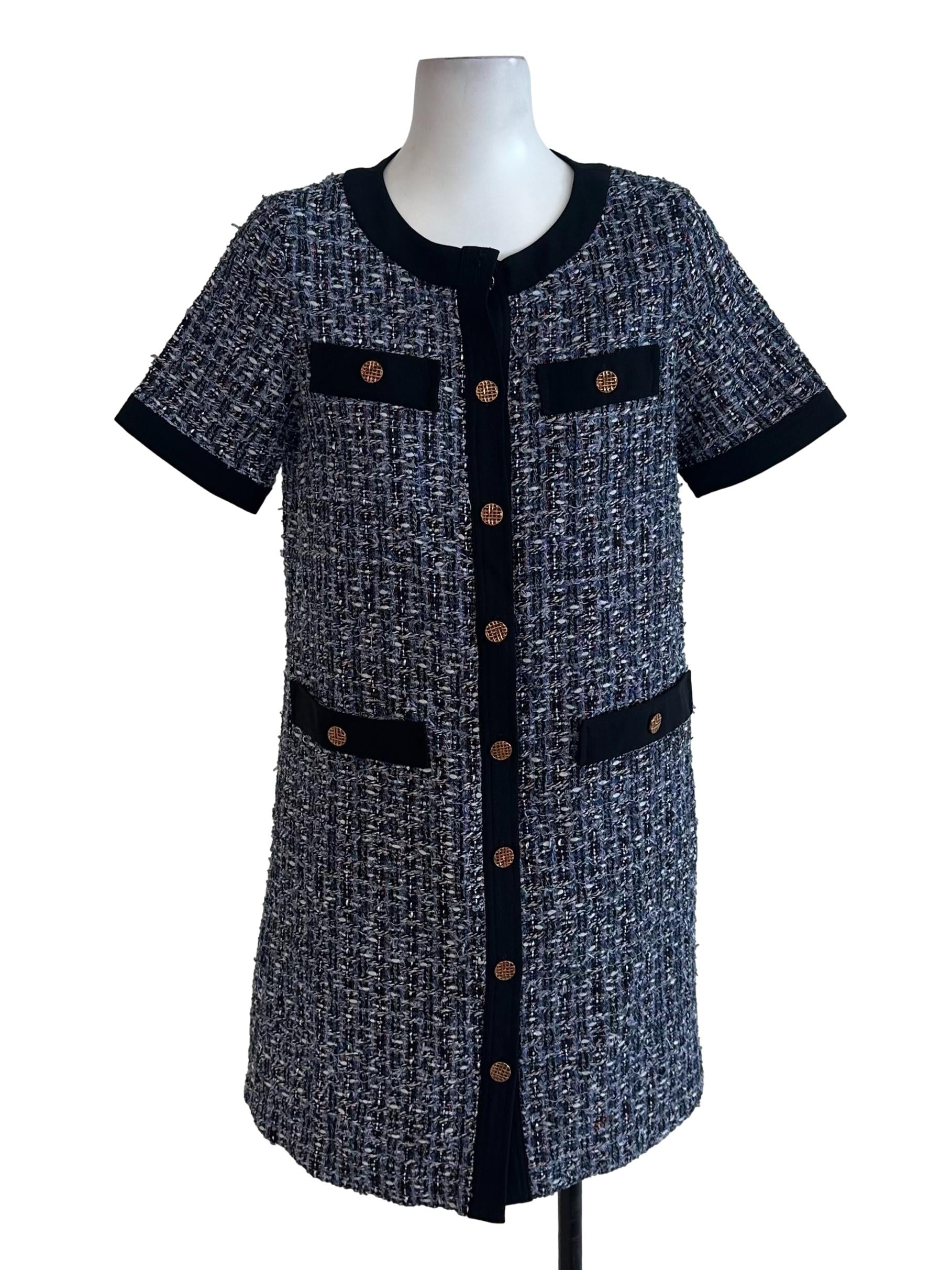 Saturday Club Midnight Blue Tweed Textured Dress | REFASH