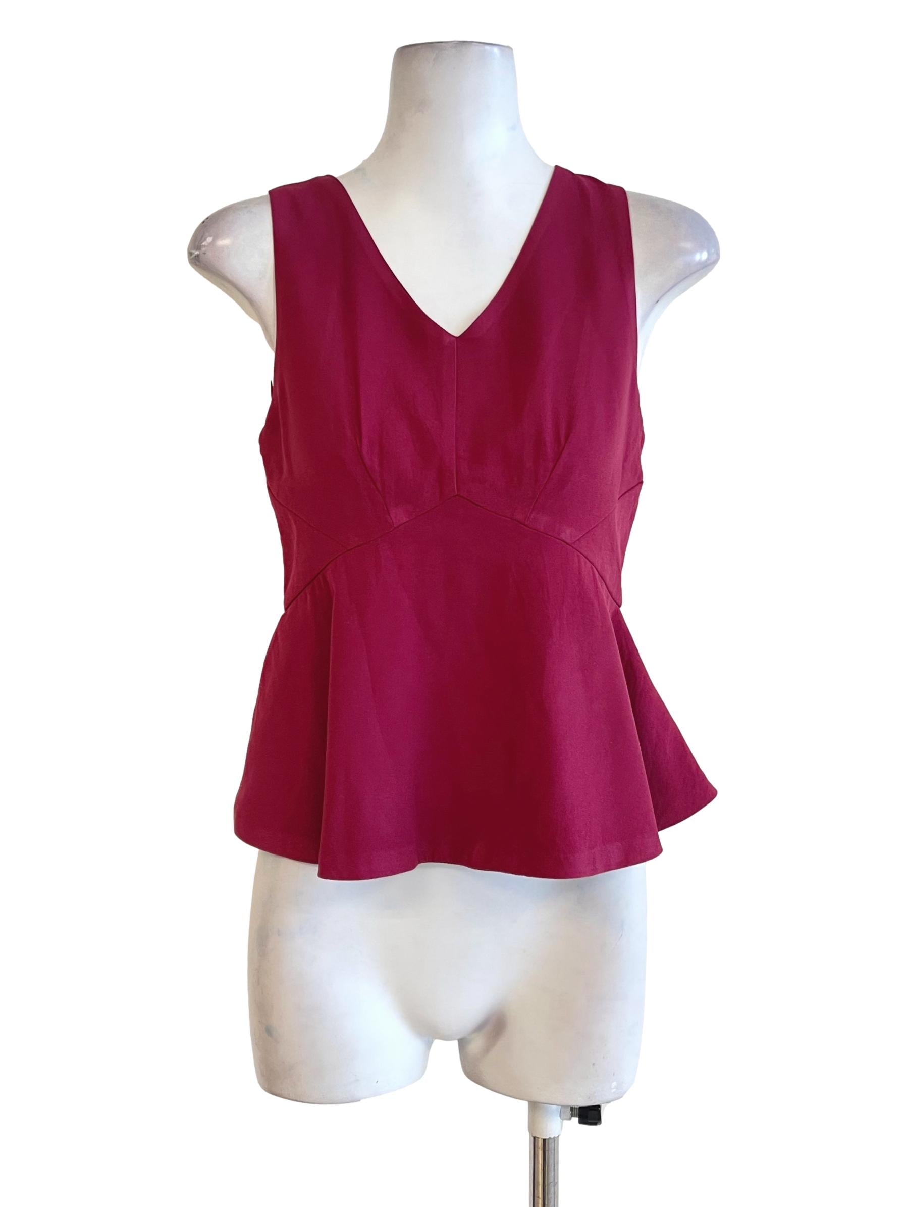 Fayth Magenta V Neck Peplum Blouse | REFASH
