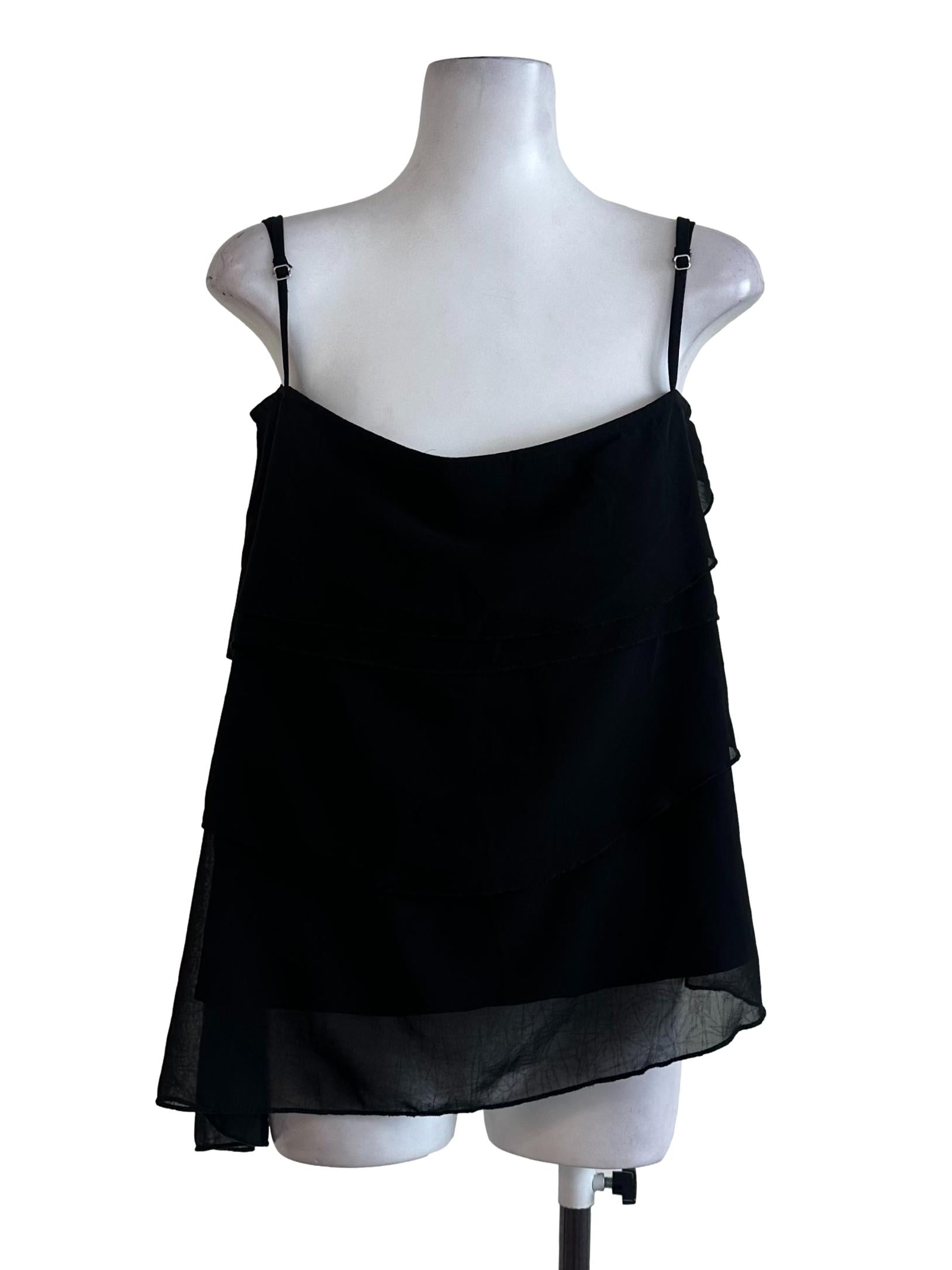 6Style Black Plain Tiered Top | REFASH