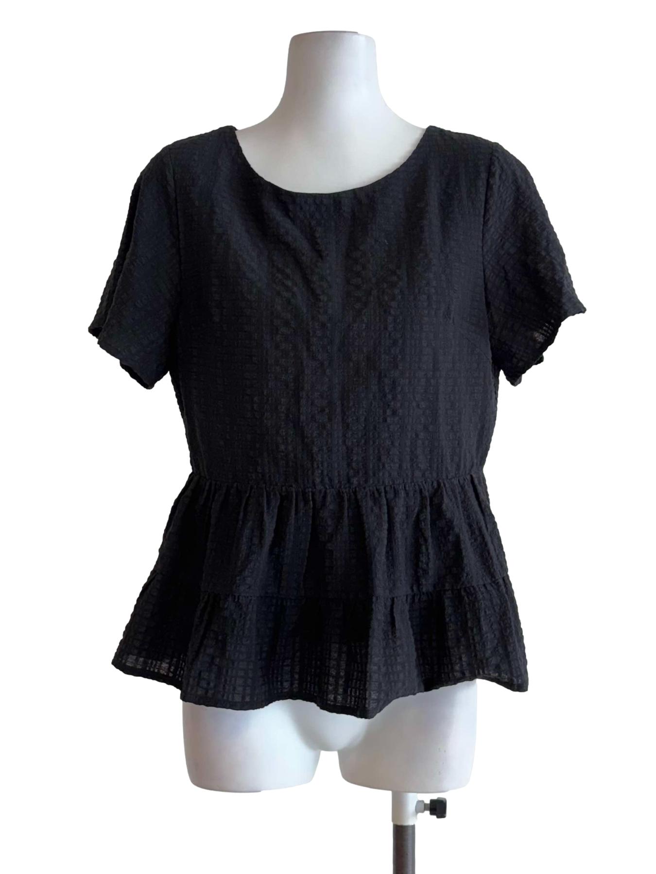 The Stage Walk Jet Black Shortsleeve Peplum Top | REFASH