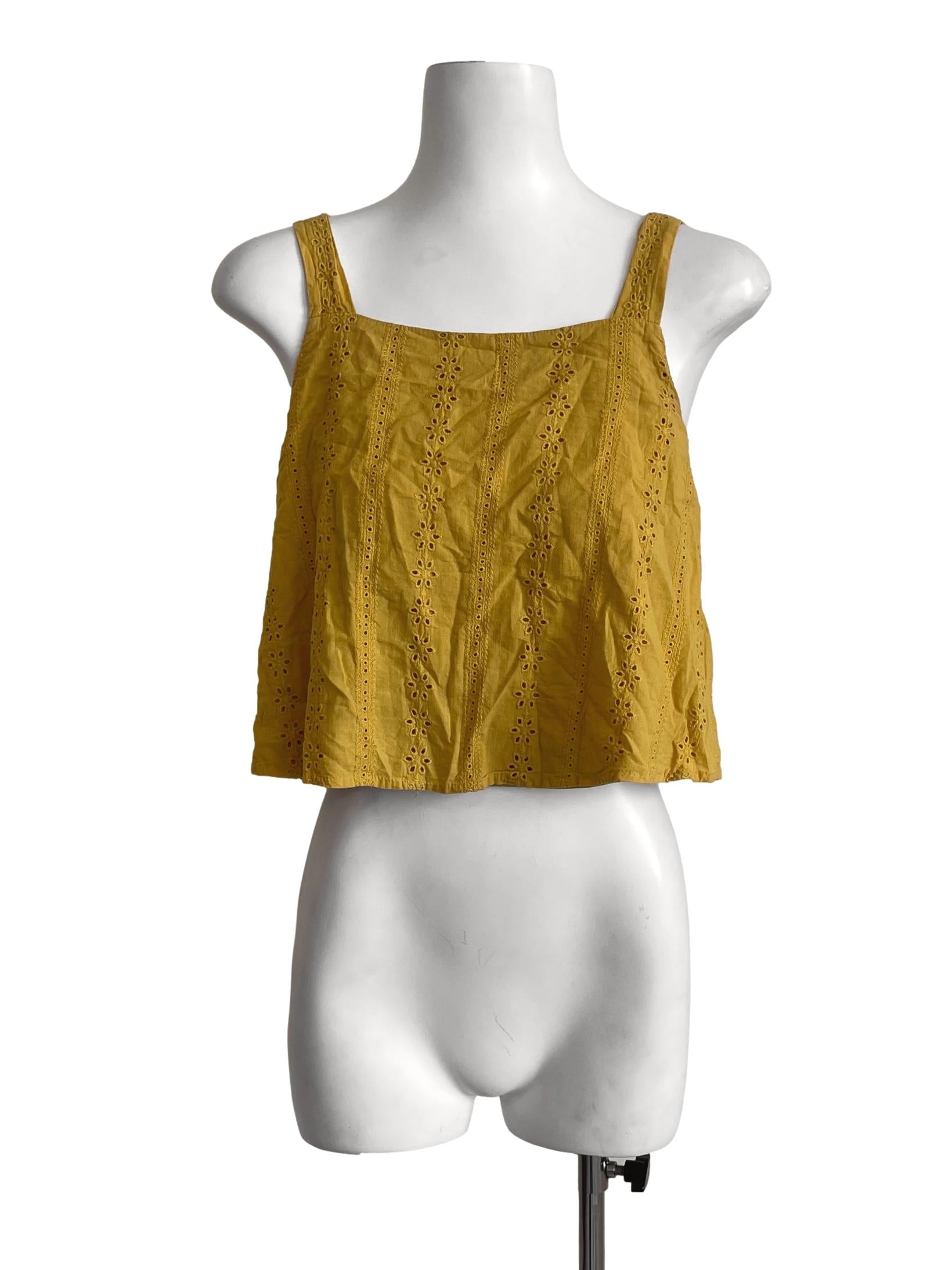 The Closet Lover Mustard Floral Eyelet Crop Top | REFASH