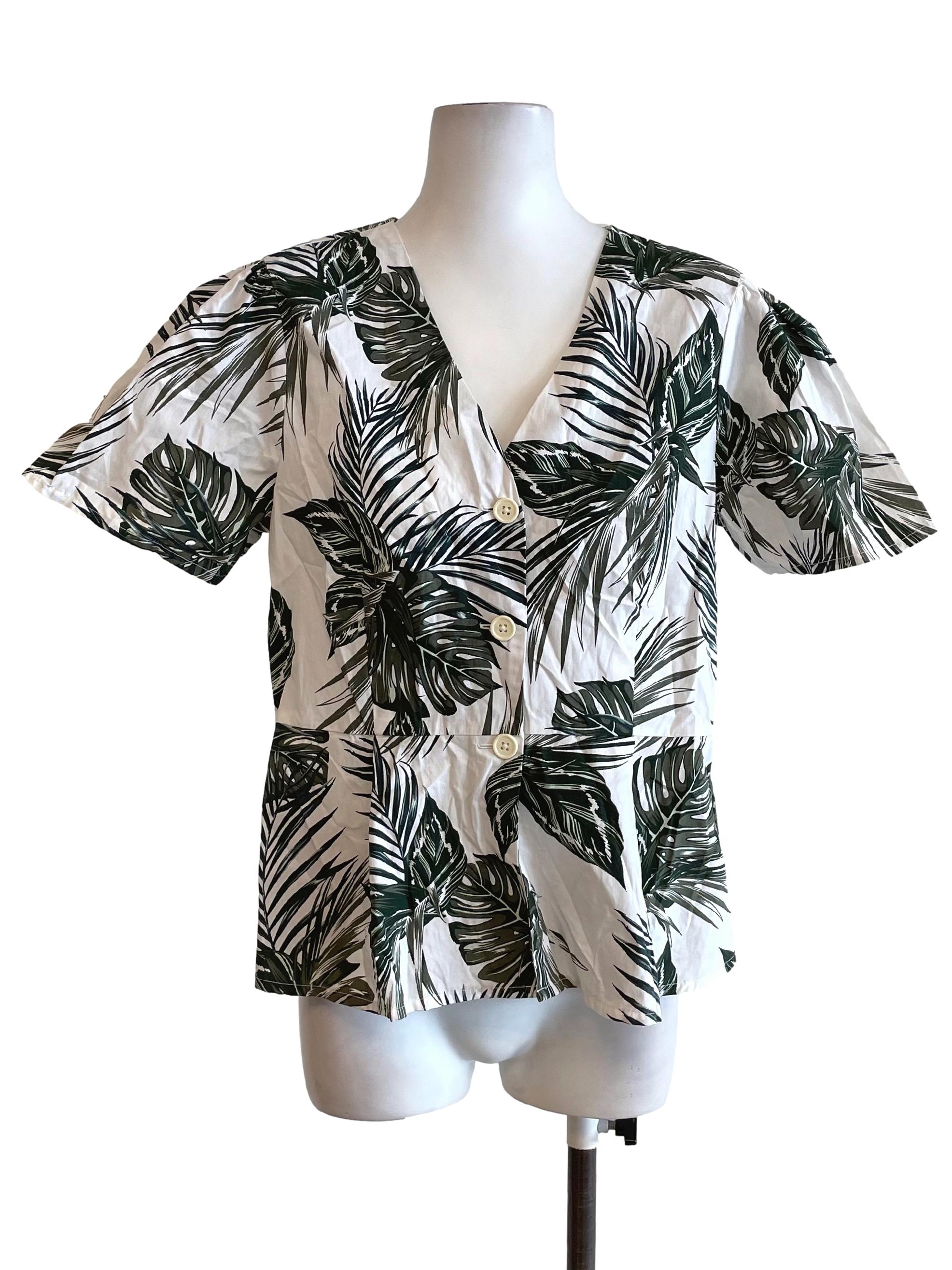 Zalora White Plant Print Peplum Top | REFASH