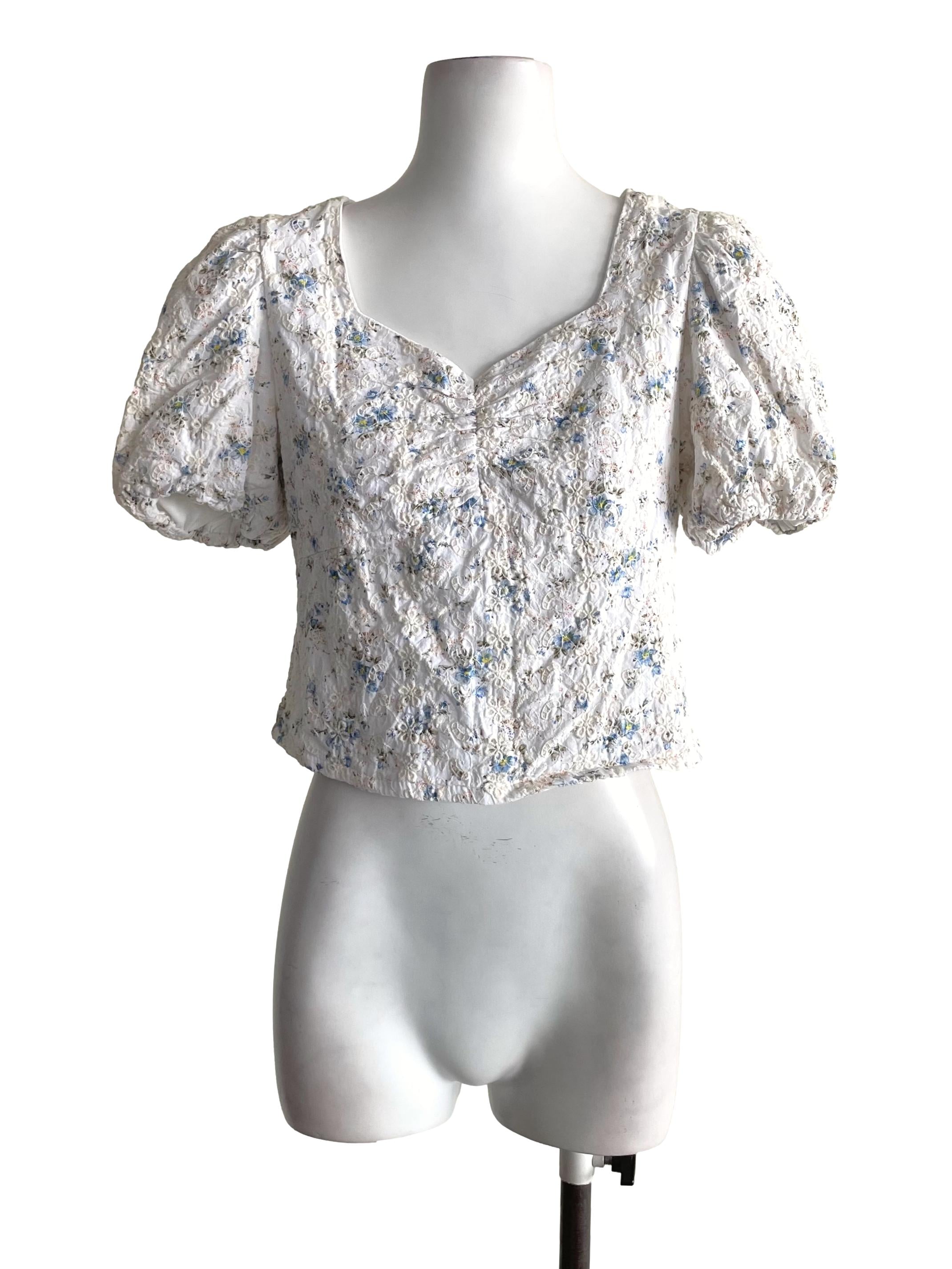 White Floral Scrunch Top | REFASH