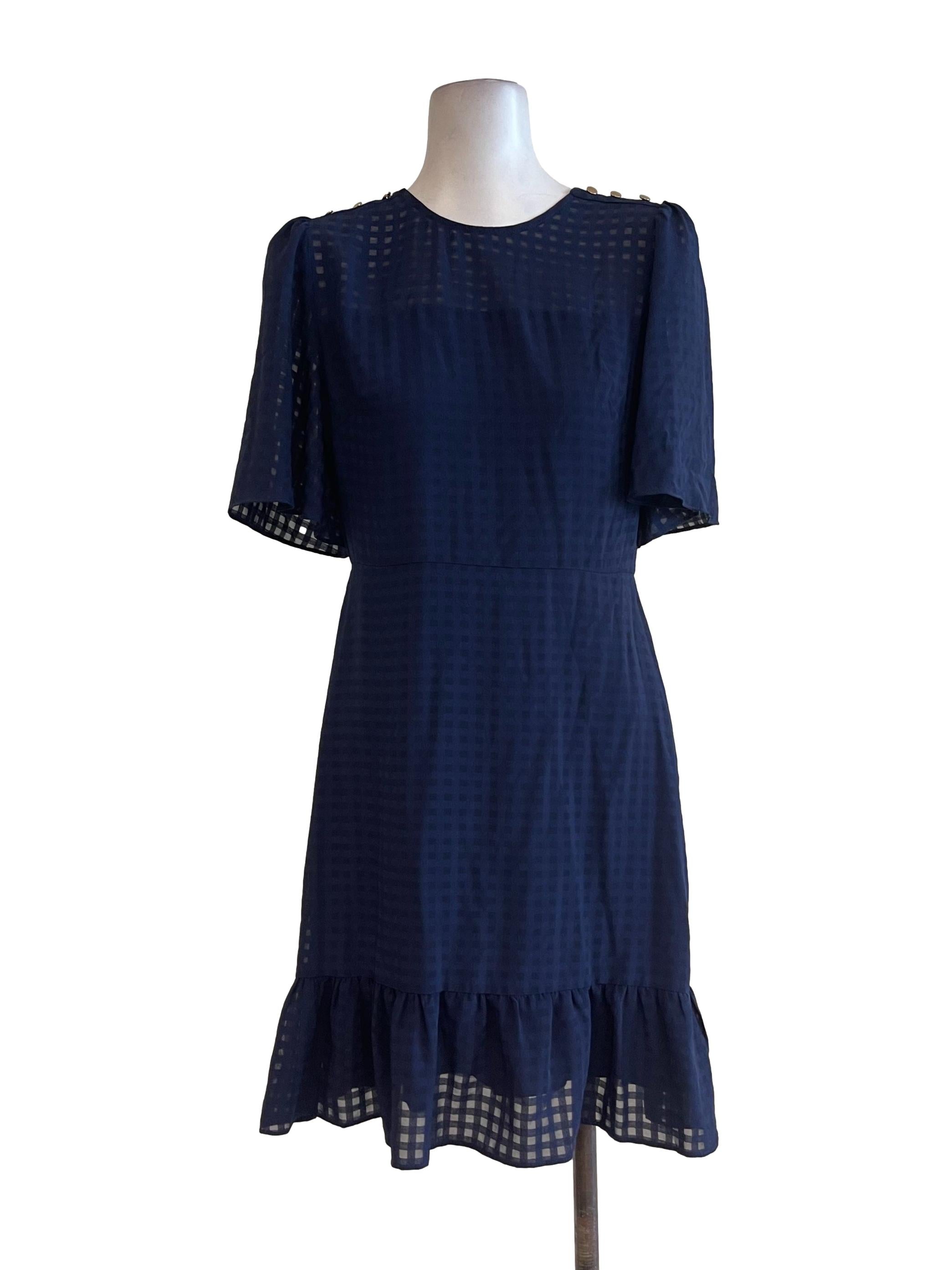 Saturday Club Navy Blue Grid Dress | REFASH